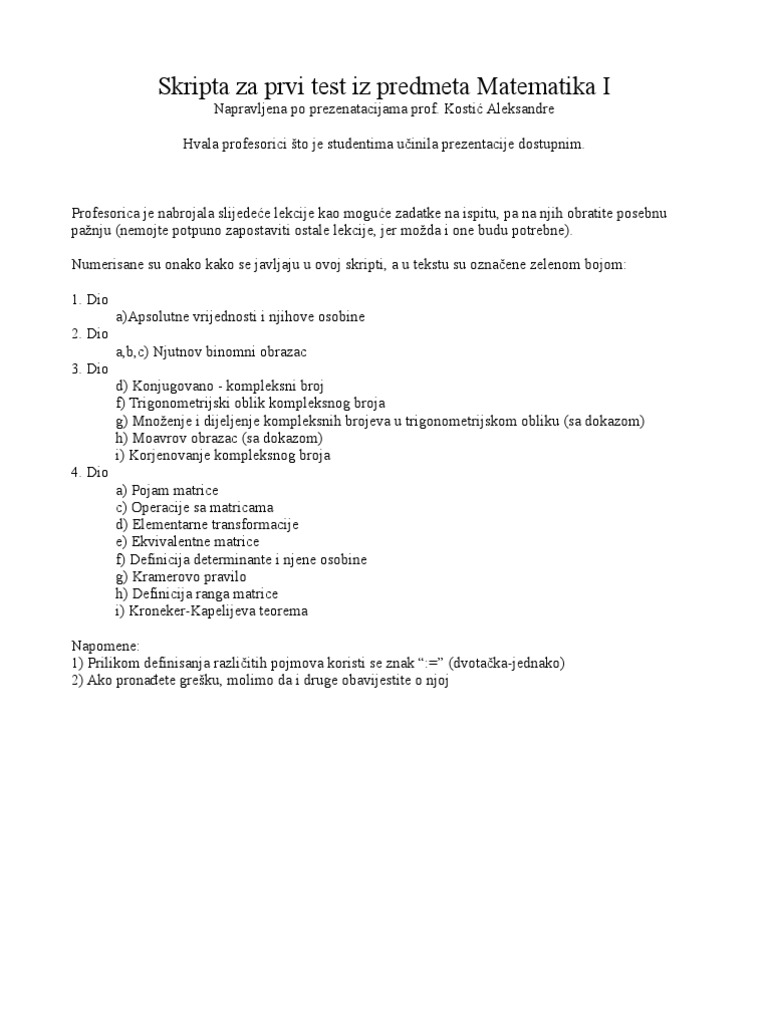 Skripta Za Prvi Test Pdf