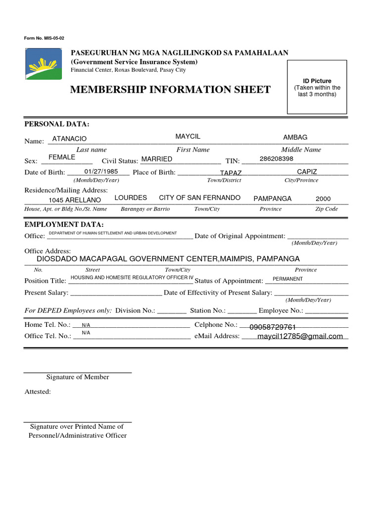 FILL-Forms-Members Information Sheet | PDF