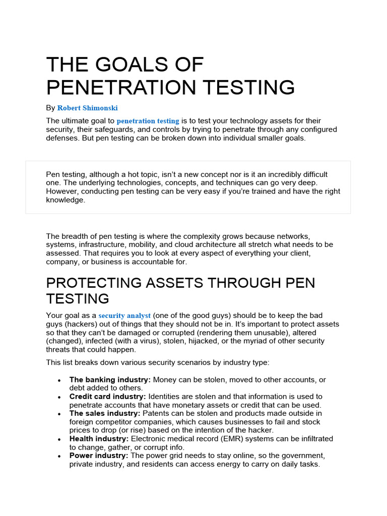 Goals of Penetration Testing Explained | PDF | Penetration Test ...