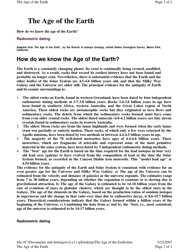 The Age of The Earth1 | PDF | Radioactive Decay | Crust (Geology)
