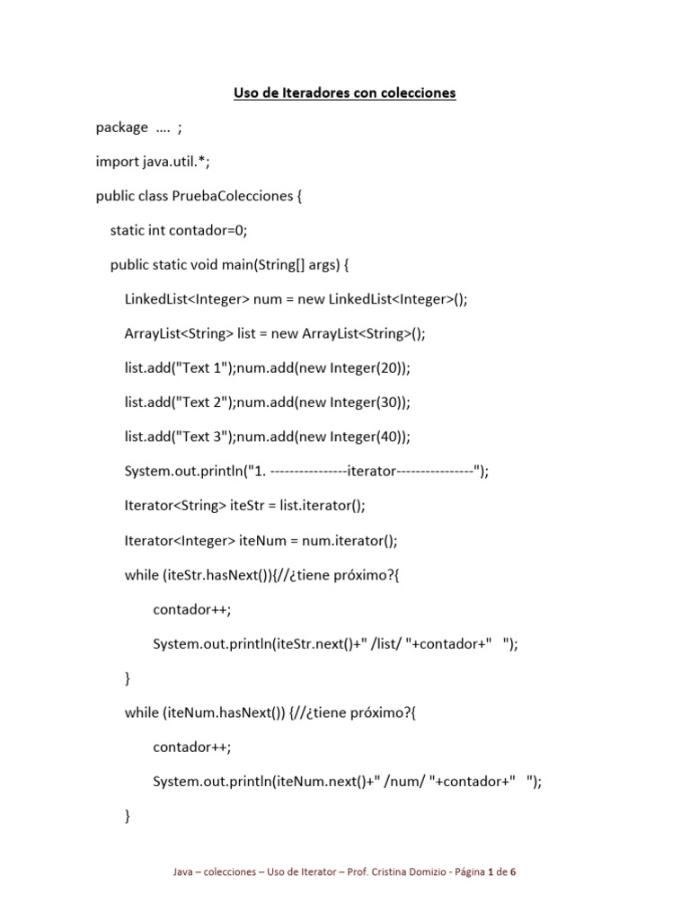 Uso de Iteradores en Java | PDF | Paradigmas de programación | Diseño de software