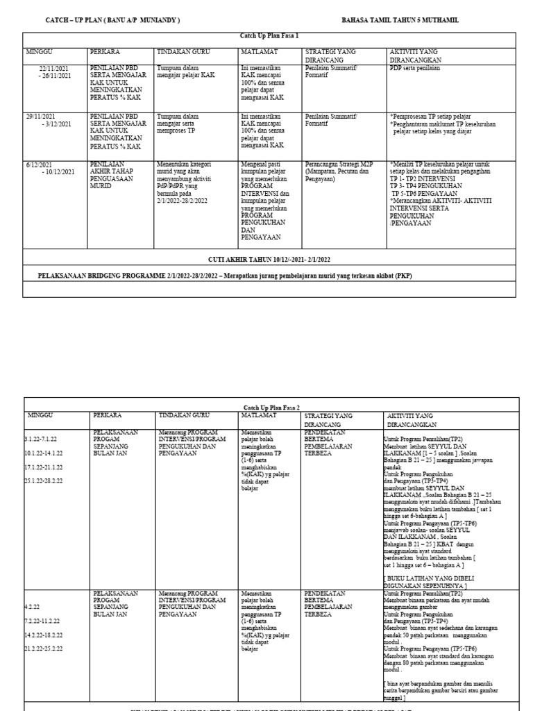 Banu Catch Up Plan | PDF