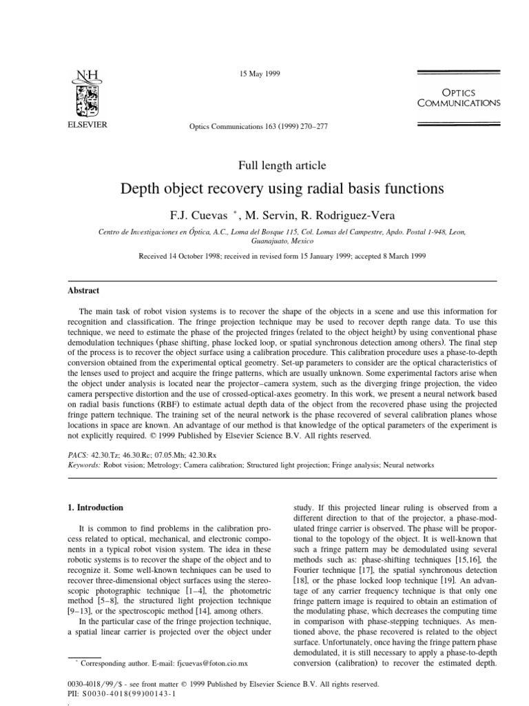Depth Object Recovery Using Radial Basis Functions | PDF | Optics | Low Pass Filter