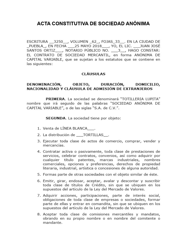 Acta Constitutiva Integradora | PDF | Sociedad de responsabilidad limitada | Business