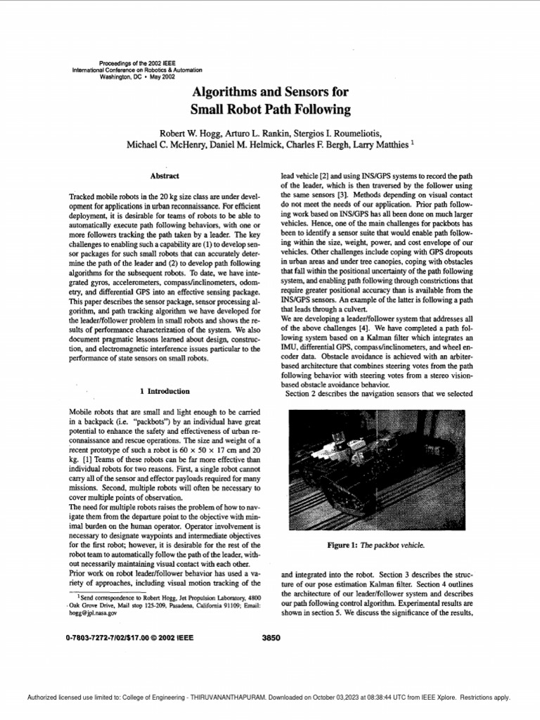 Algorithms And Sensors For Small Robot Path Following Pdf Kalman Filter Gyroscope