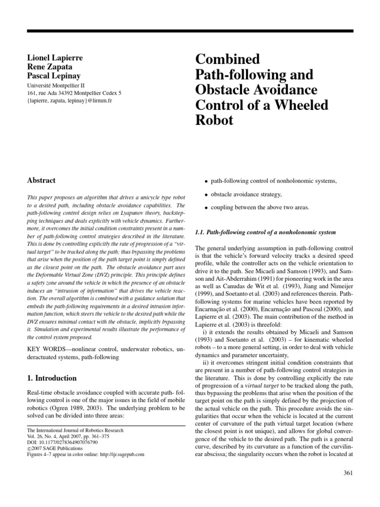 Combined Path-Following and Obstacle Avoidance Control of A ... Combined Path-Following and Obstacle Avoidance Control of A ...