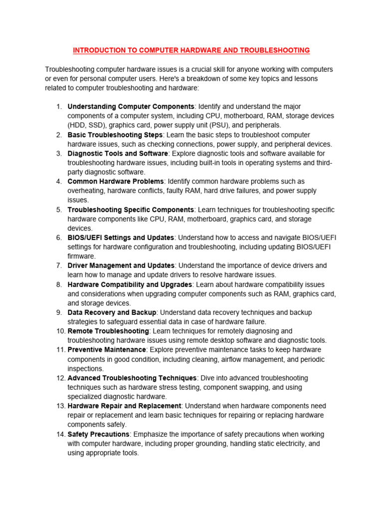 Introduction To Computer Hardware and Troubleshooting | PDF | Computer Hardware | Troubleshooting