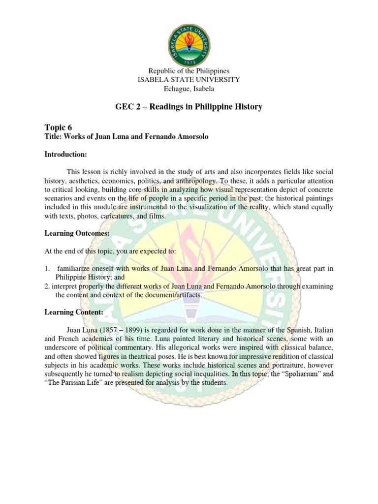 GEC 2 Module 6 - Works of Juan Luna and Fernando Amorsolo | PDF | Paintings | The Arts