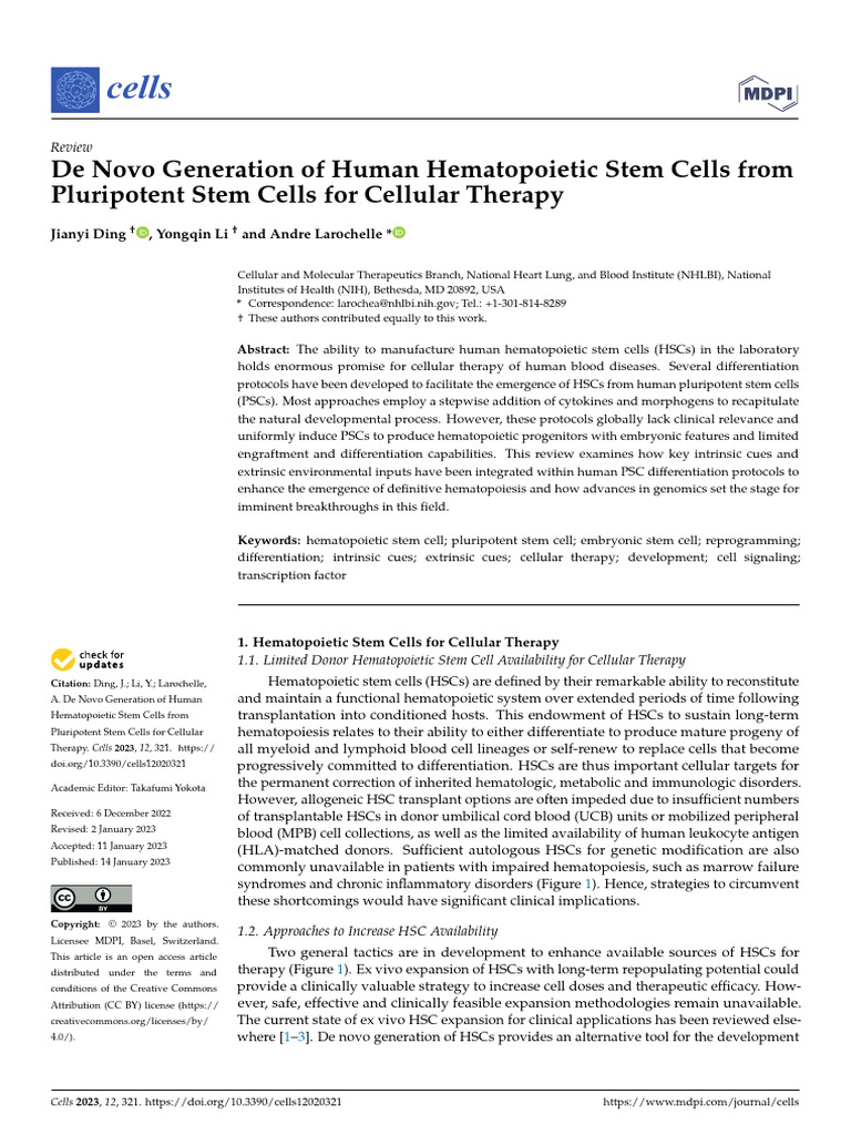 cells-12-00321 | PDF | Hematopoietic Stem Cell | Cell Potency