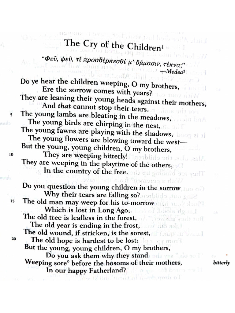 E B Browning - The Cry of The Children | PDF