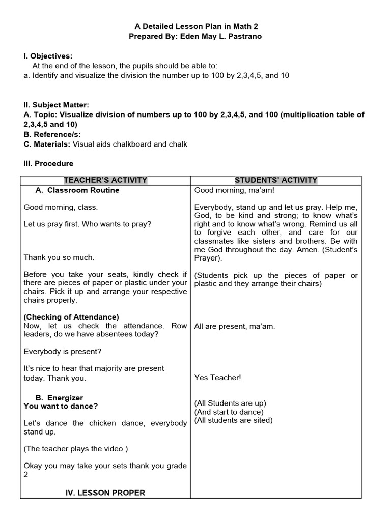 A Detailed Lesson Plan in Math 2 | PDF | Cognitive Science | Human ...