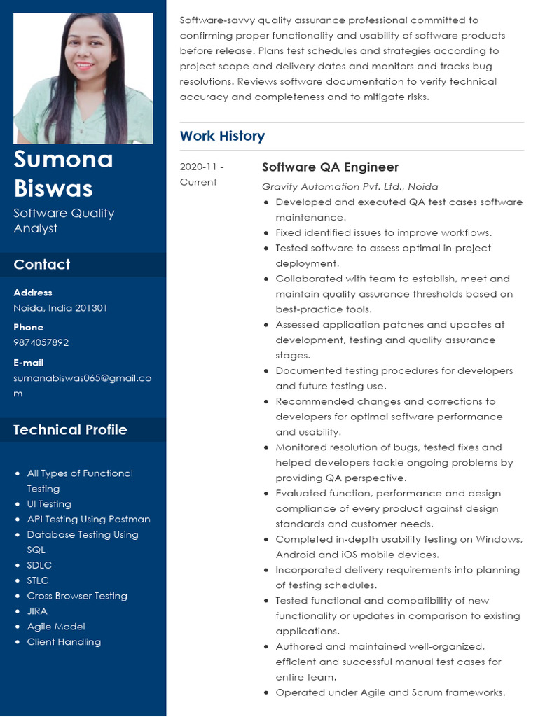 Sumona Biswas Resume | PDF | Flooring | Quality Assurance Sumona Biswas Resume | PDF | Flooring | Quality Assurance