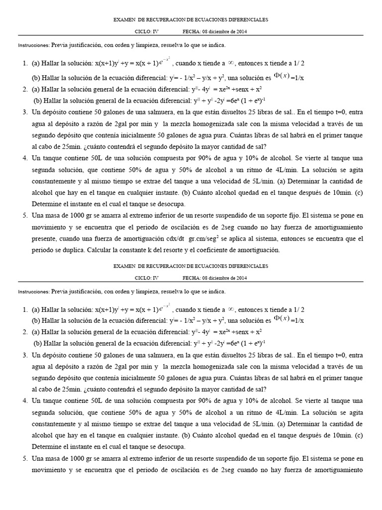 Examrecp Ecuac Dif | PDF | Oscilación | Ecuaciones