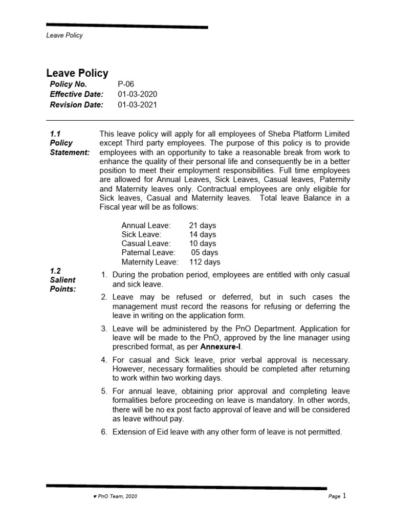 Leave Policy | PDF | Sick Leave | Employment
