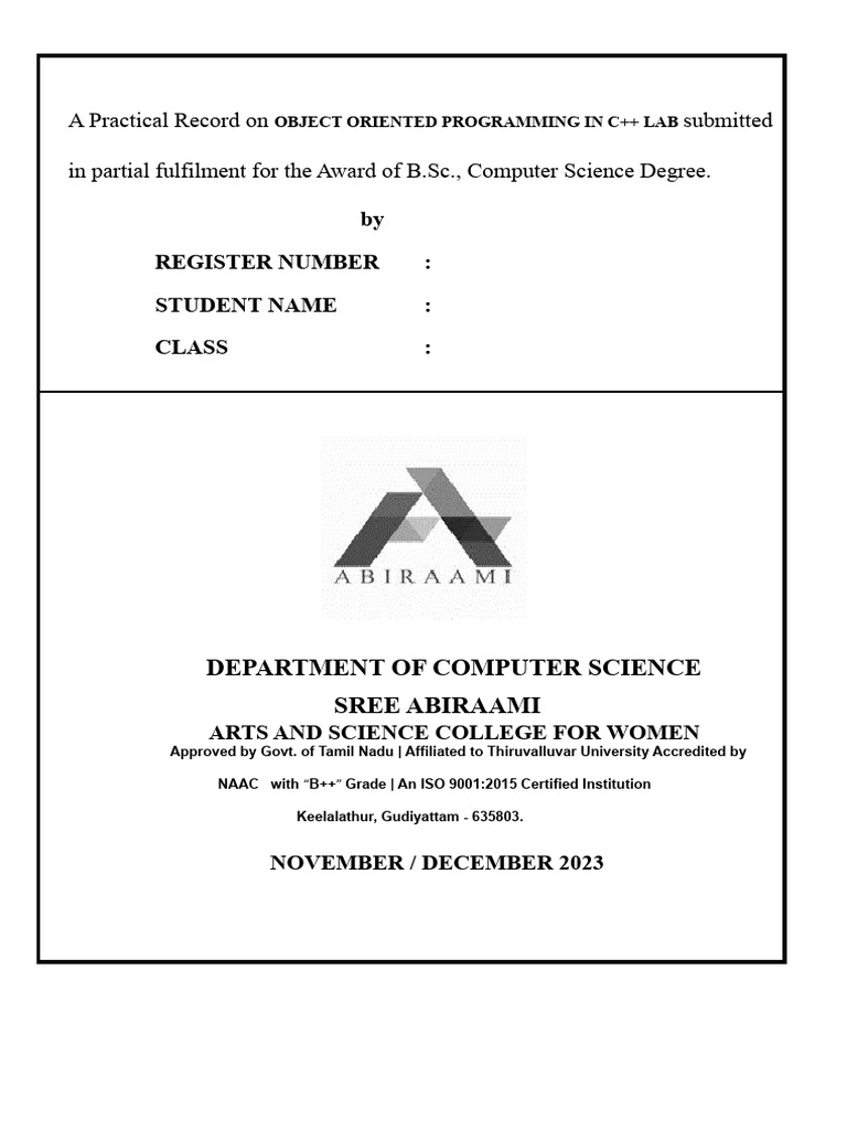 Practical Record Front Page C++ A Sec | PDF