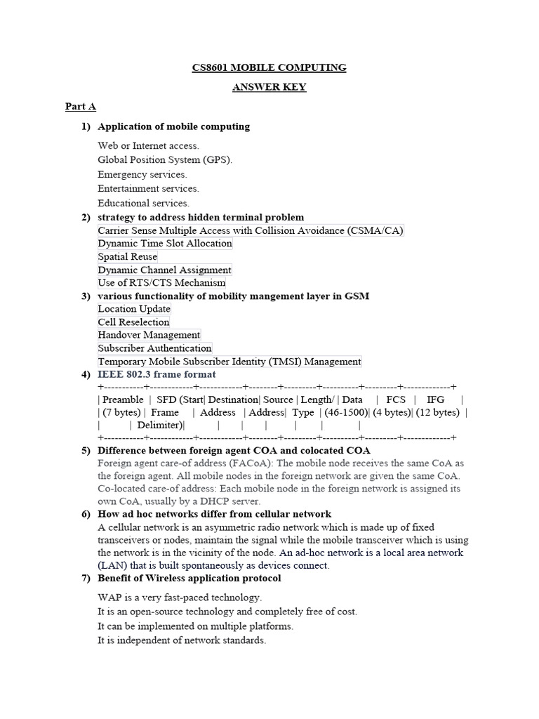 Cs8601 Mobile Computing Key | PDF | Computer Network | Transmission Control Protocol