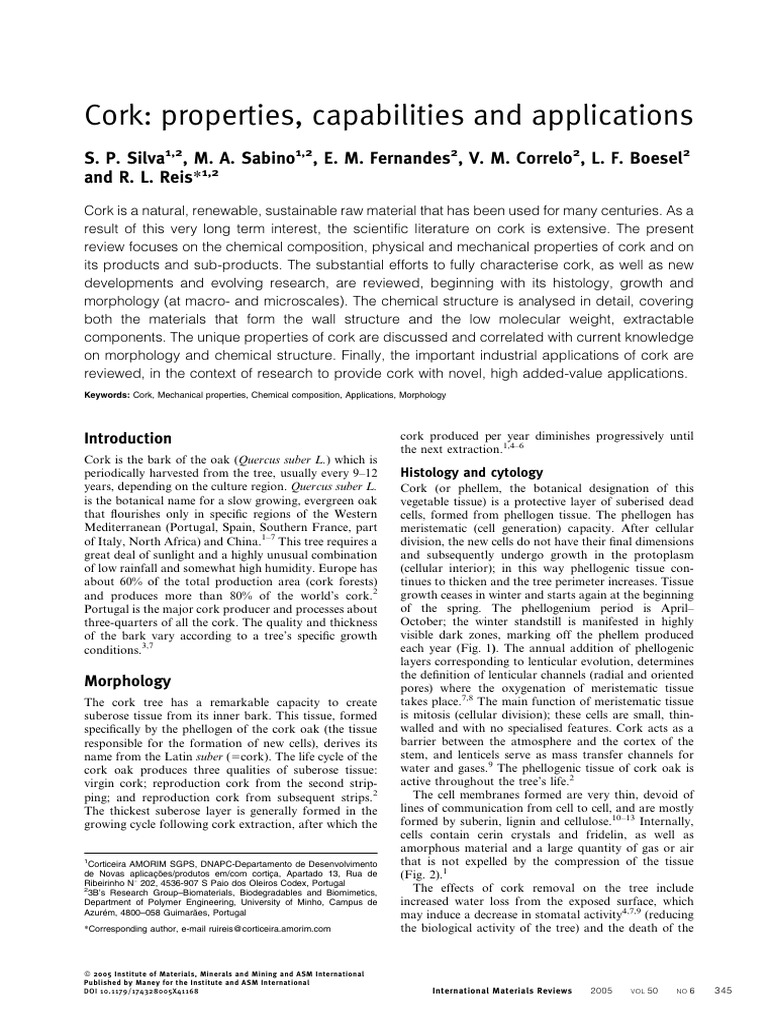 Cork: Properties, Capabilities and Applications | PDF | Lignin | Cellulose