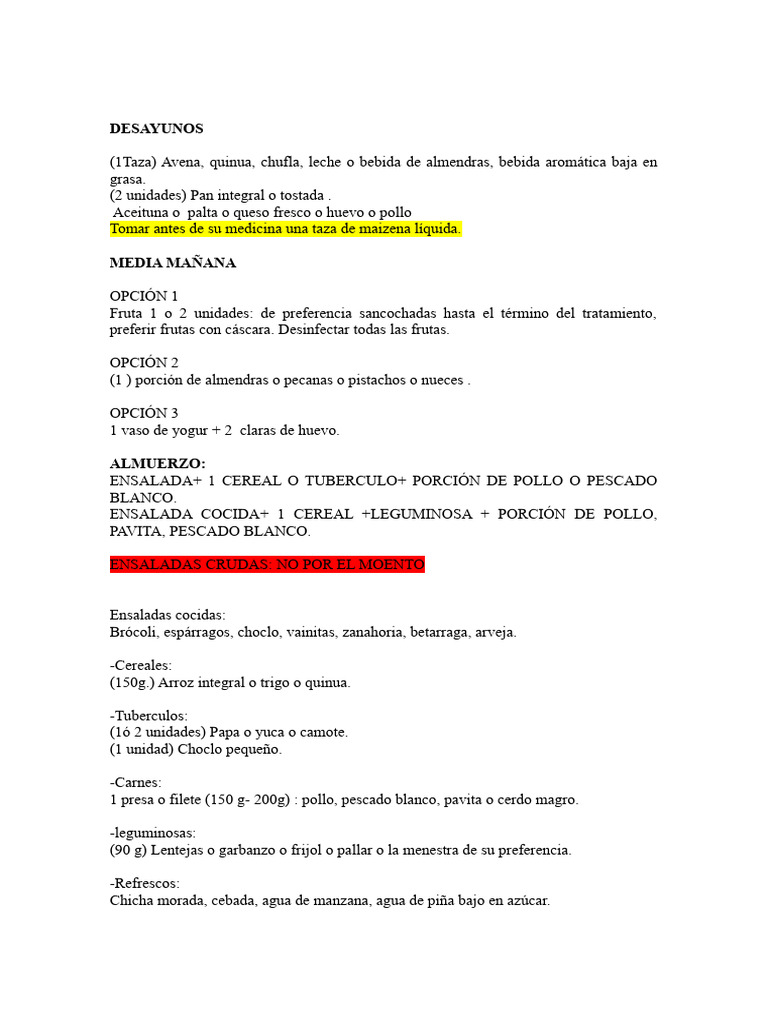 Menu Tipo Hígado Graso y H.P | PDF