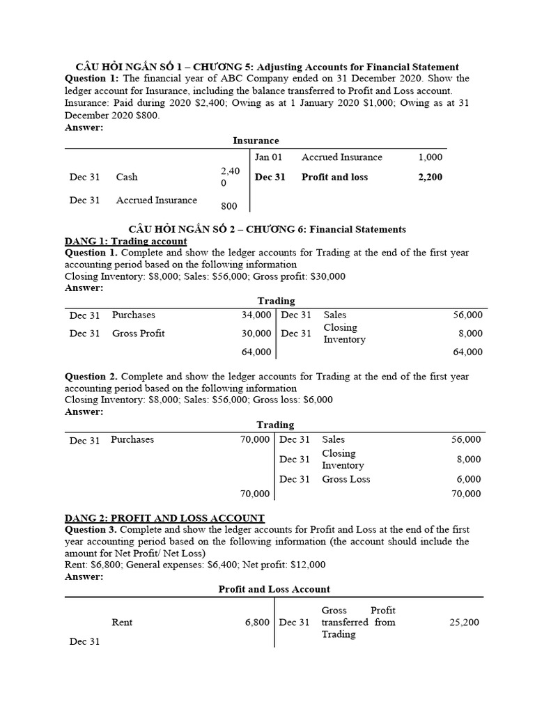 Gửi SV. POA - CÂU HỎI NGẮN 1 | PDF | Income Statement | Expense