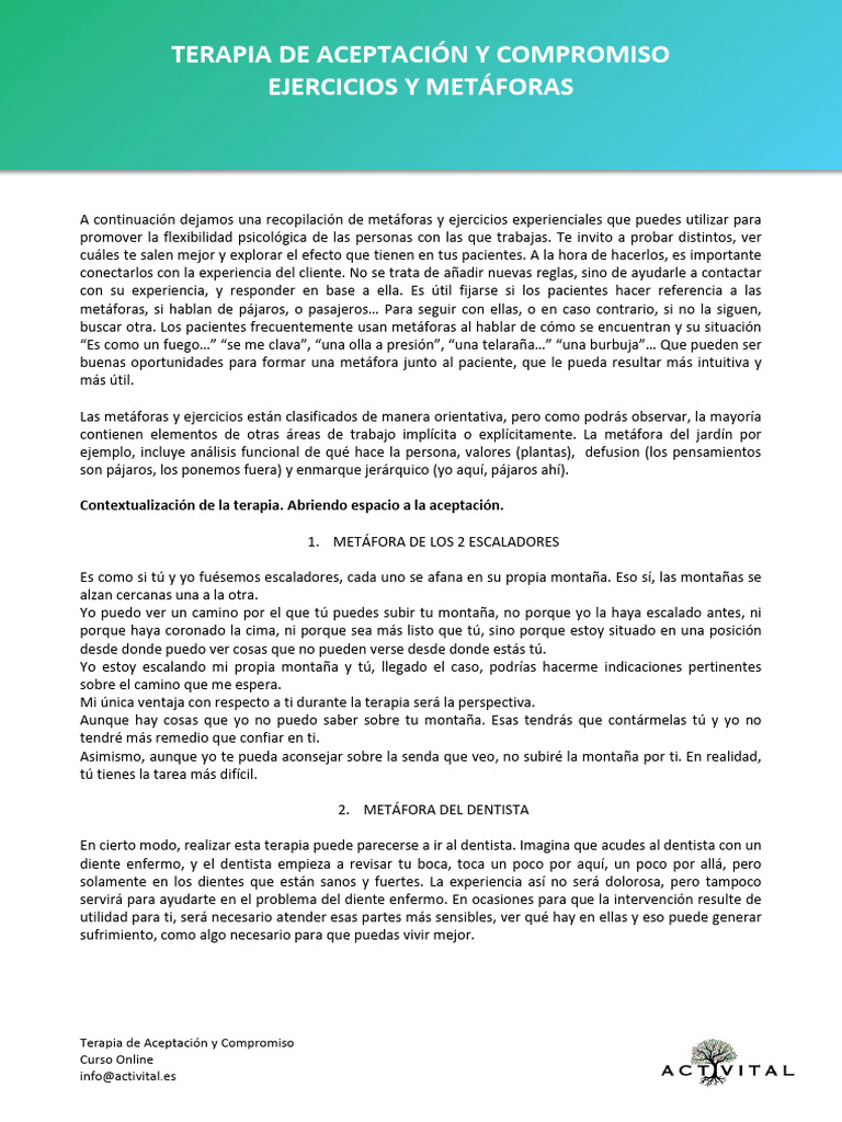 Ejercicios y Metáforas | Descargar gratis PDF | Pensamiento | Mente