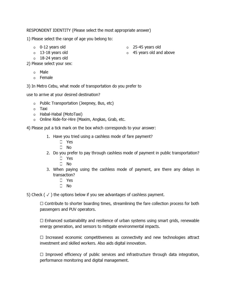 Questionnaire | PDF | Transport | Public Transport