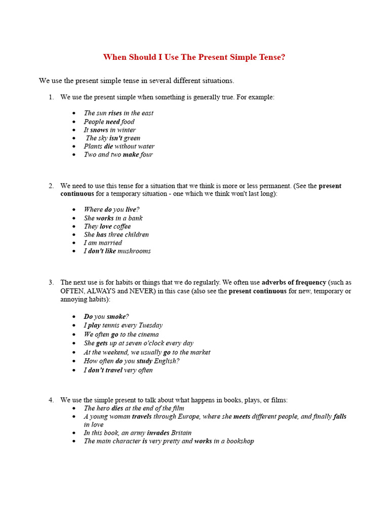 The Present Simple Tense USE | PDF | Grammatical Tense | Verb