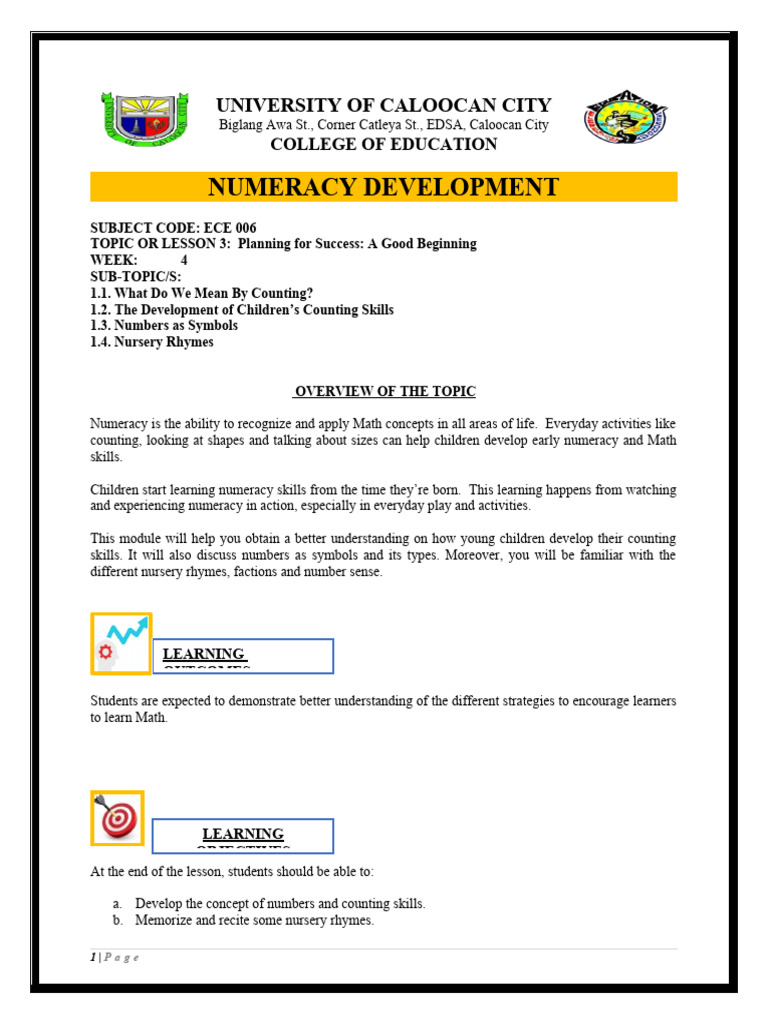 Ece 006 - Module 3 | PDF | Preschool | Numbers