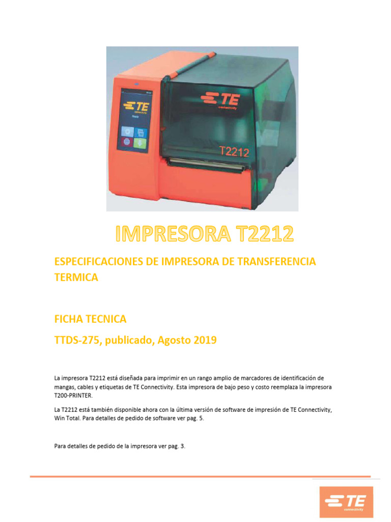 00 - Ficha - Impresora T2212 | PDF | Impresora (Computación) | Software