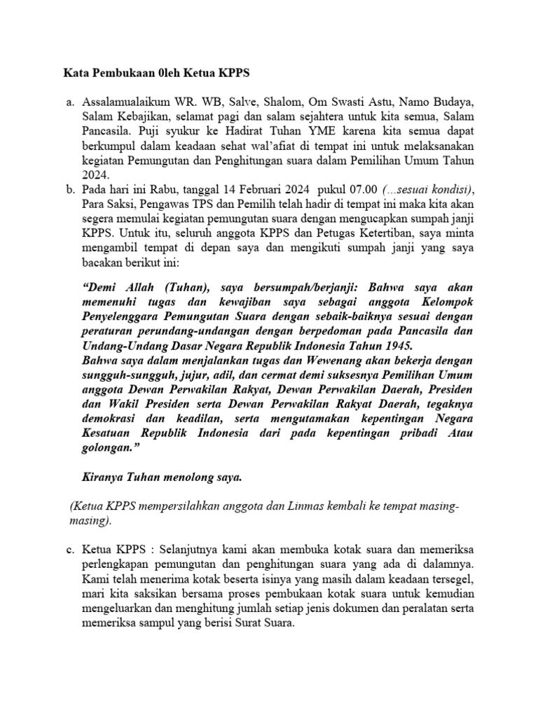 Naskah Pengambilan Sumpah KPPS | PDF