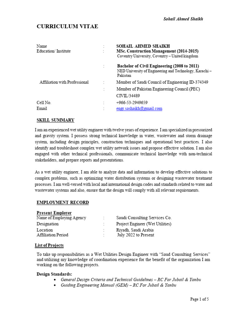 Sohail Ahmed - Resume | PDF | Storm Drain | Water And The Environment