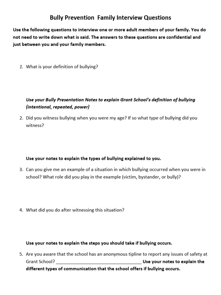 Family Interview Questions - Rob Effra | PDF | Bullying | Aggression