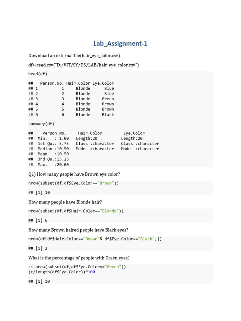 52 R Notebook (Lab Assignment 1) | PDF