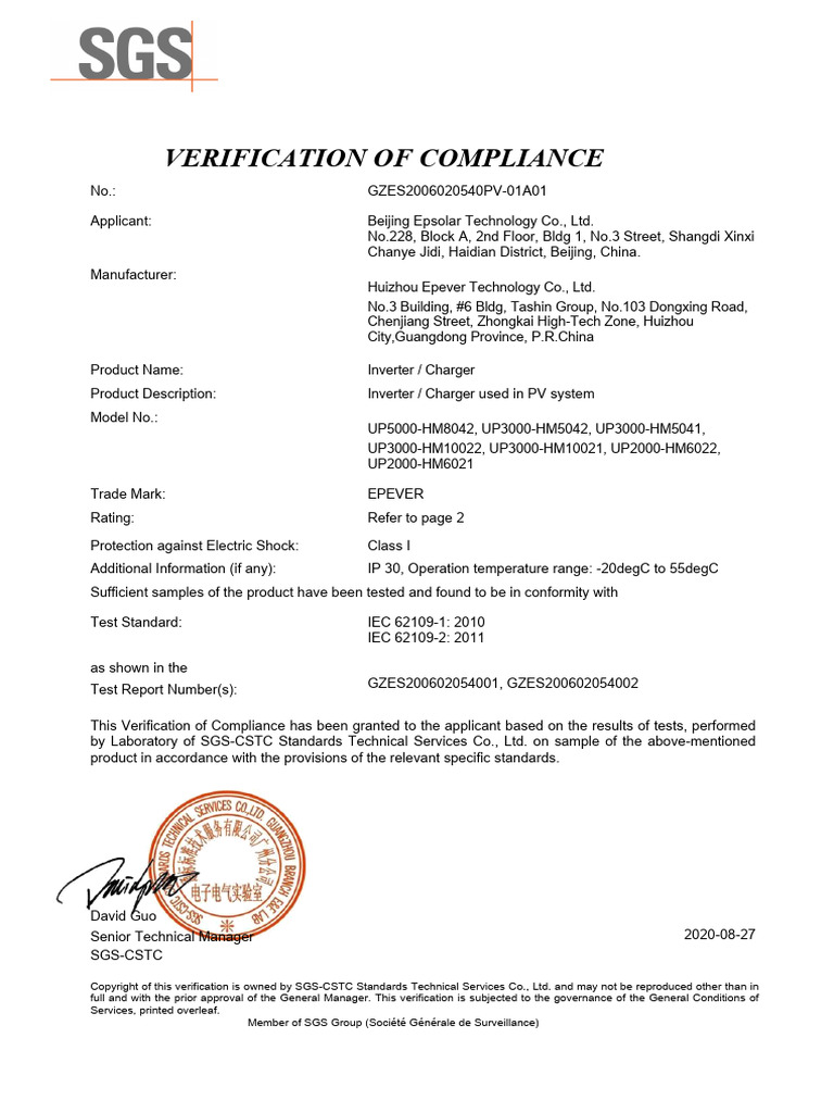 Certificado Iec 62109 Up3000-Hm8041 | PDF | Electrical Components ...