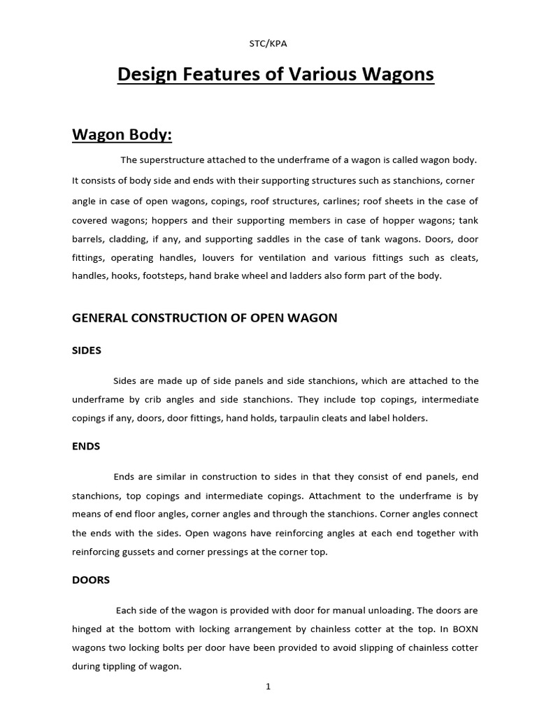 Design features of various wagons | PDF | Door | Axle