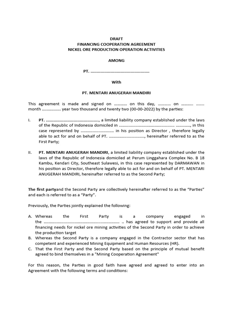 Draft. SPK Pembiayaan - Id.en | PDF | Mining | Mediation