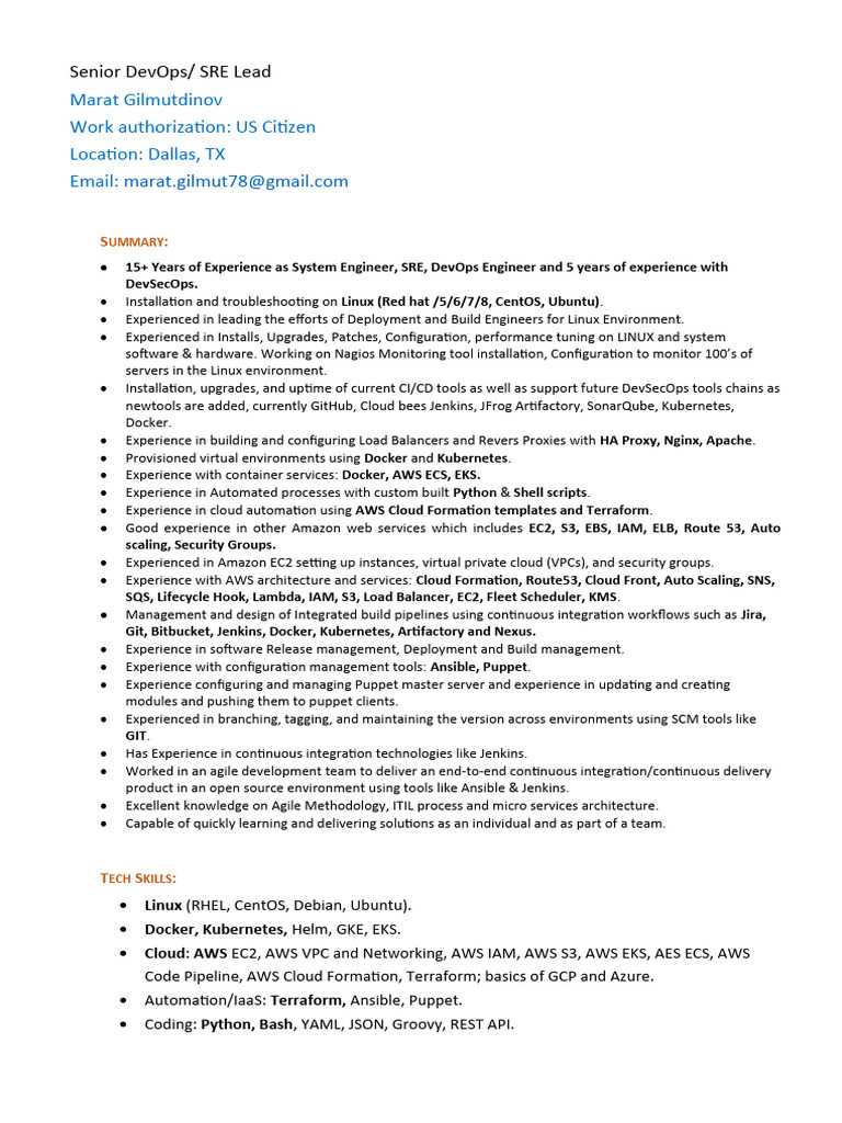 Marat Gilmutdinov - SRE Lead Engineer | PDF | Amazon Web Services | Open Stack