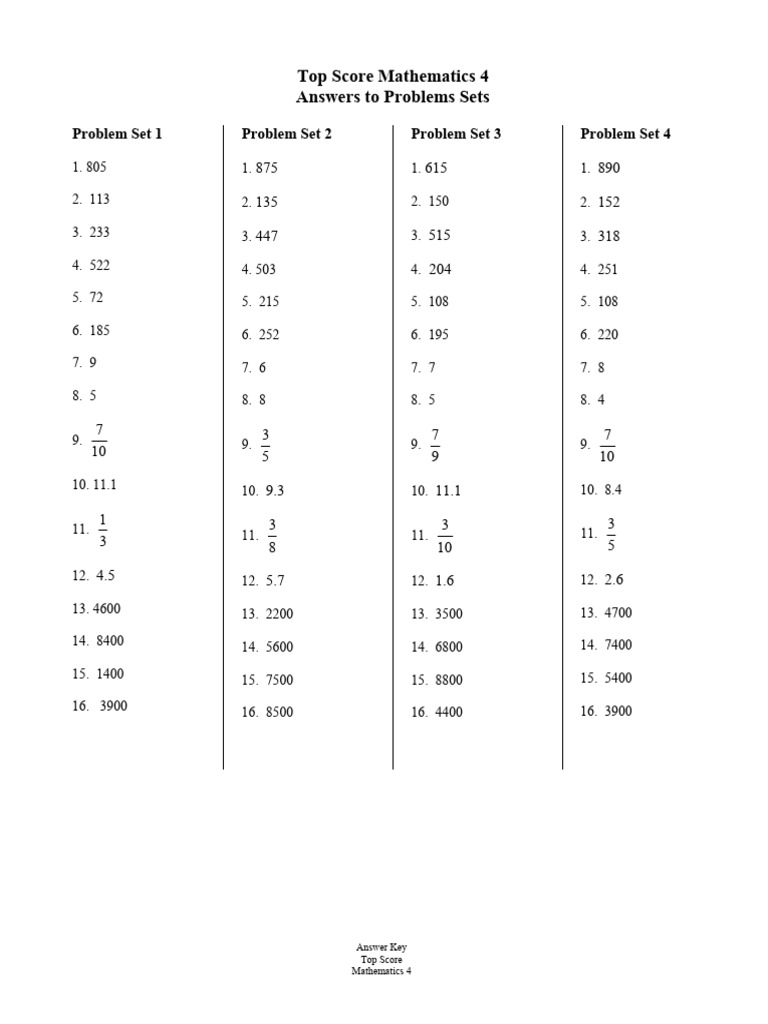 Mathematics 4 Answer Key | PDF