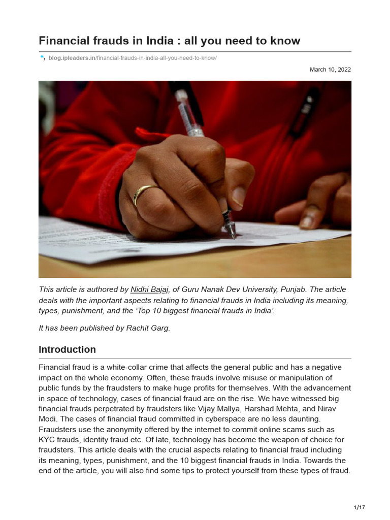 Financial Frauds in India-All You Need To Know | PDF | Fraud | Identity ...