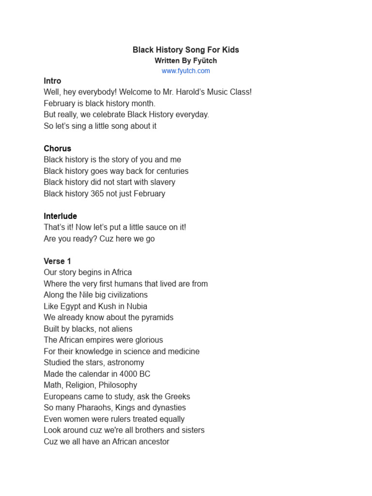 Fyütch - Black History Song Lyrics | PDF