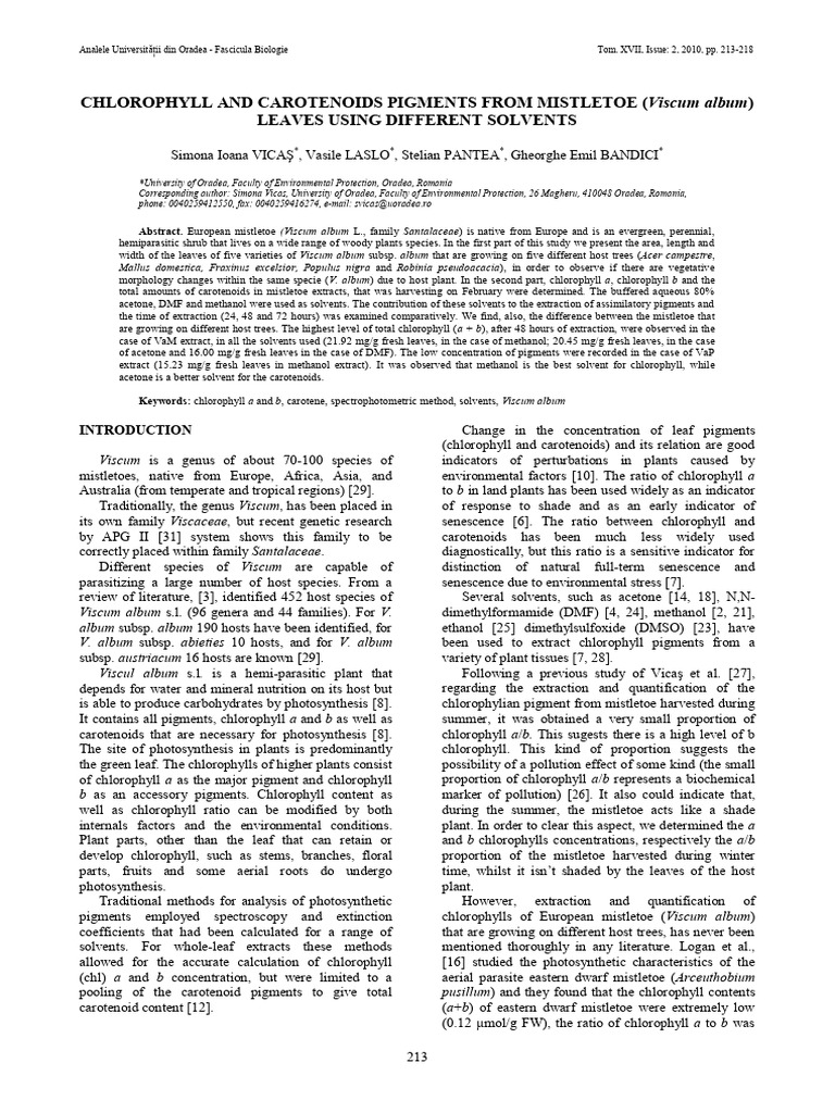 213-218 - VICAS S.I. - U.O.Prot - Med.Ro. - Chlorophyll and Carotene ...