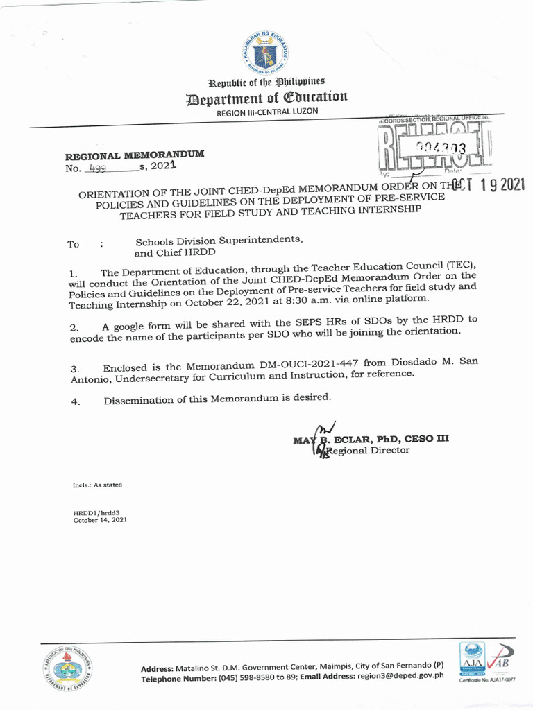 RM No. 499, S. 2021 - Orientation of The Joint CHED-DepEd Memo Order On ...