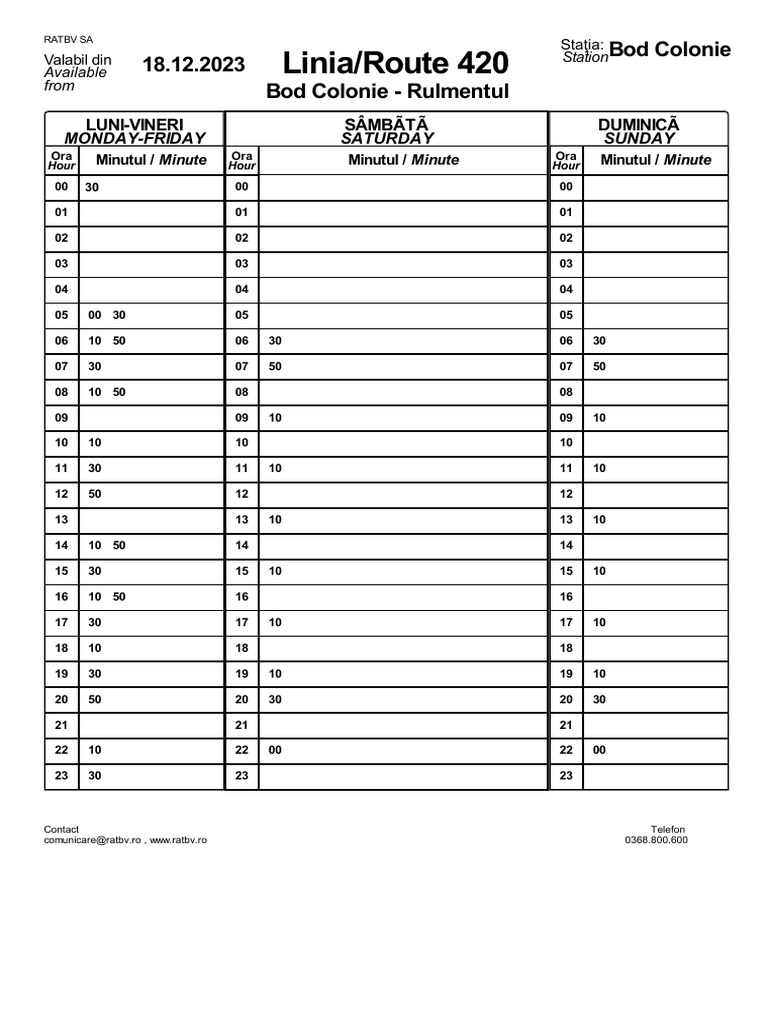 Linia 420 Bod Colonie Rulmentul Bod Colonie | PDF