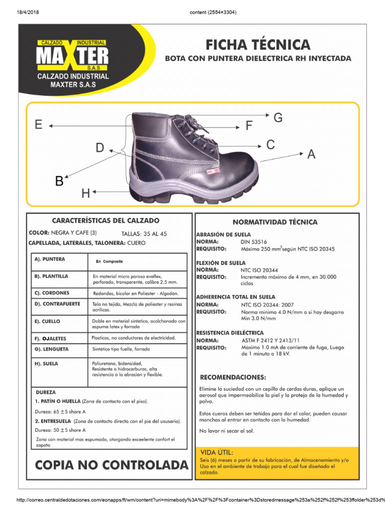 Ficha Tecnica Bota Maxter | PDF