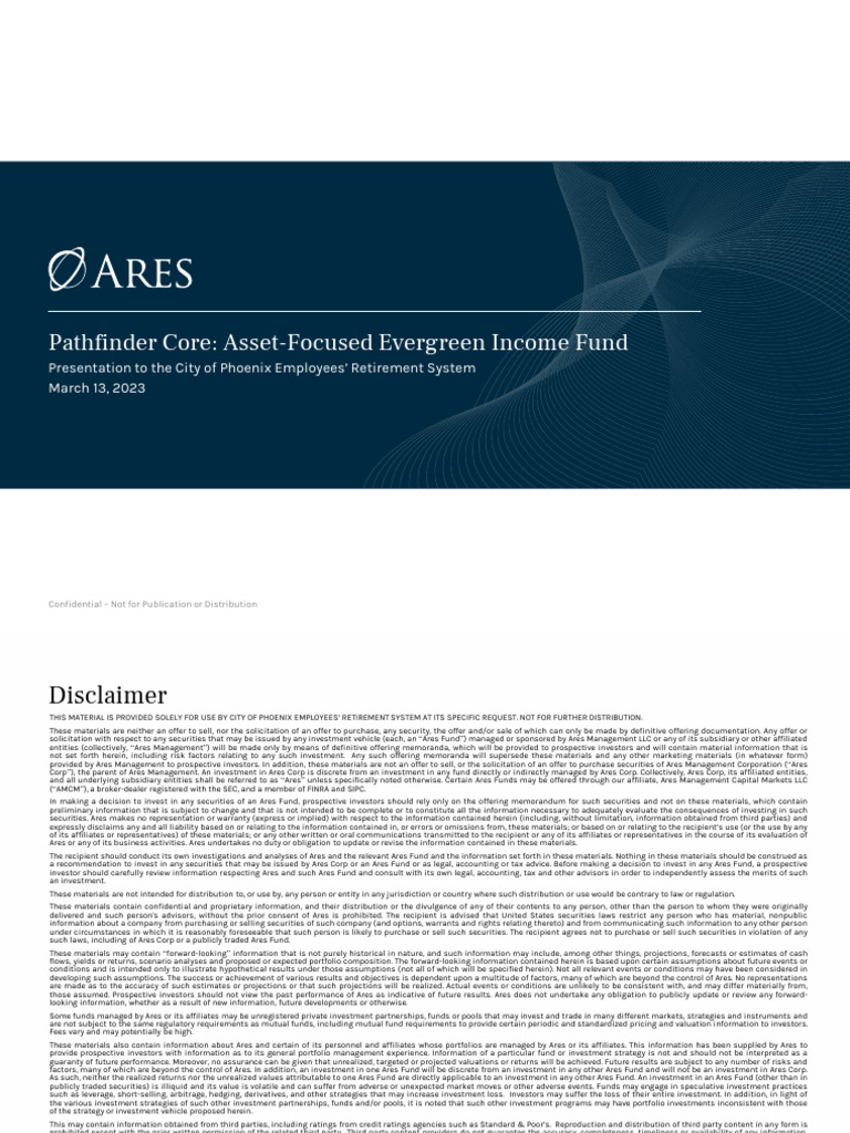 Ares Pathfinder Core Fund Presentation To The City of Phoenix January 2024 Redacted vFINAL | PDF ...