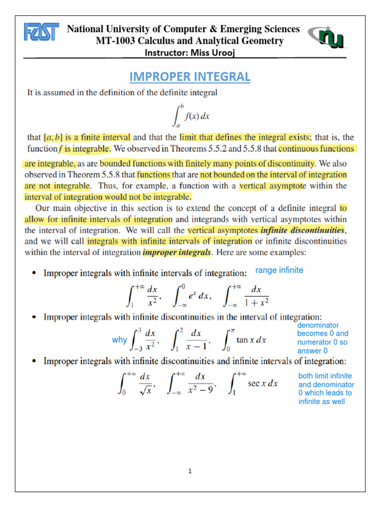 Improper Integral | Download Free PDF | Integral | Limit (Mathematics)