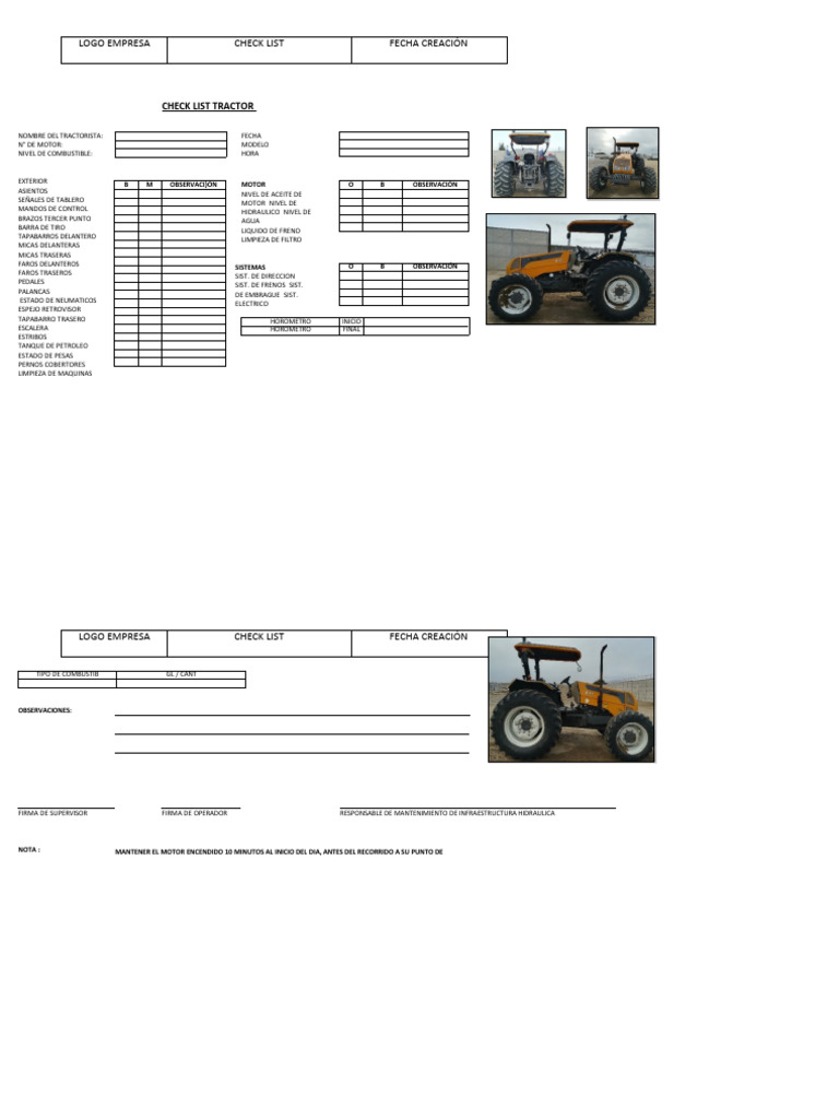 CHECKLIST TRACTOR | PDF