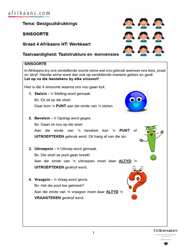 Graad 4 Afrikaans HT Taalstrukture En-Konvensies Sinsoorte - Avj | PDF
