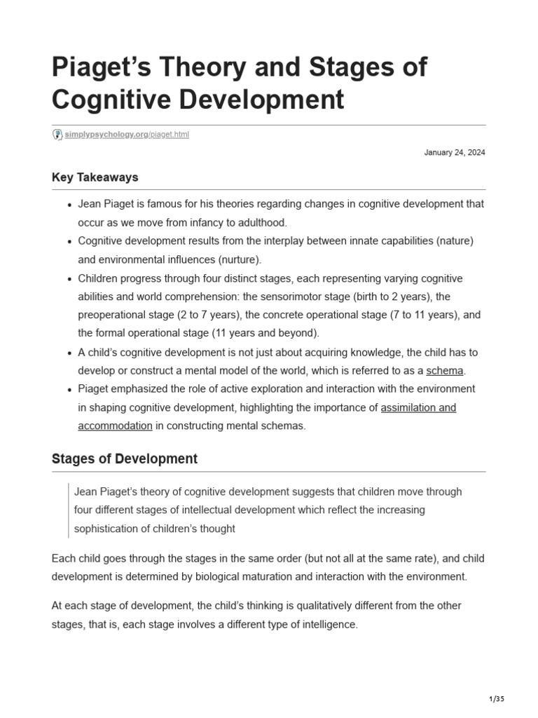 Piagets Theory and Stages of Cognitive Development | PDF | Cognitive ...