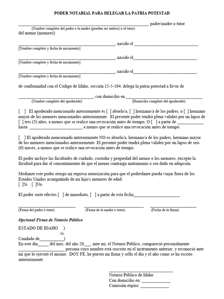 POA PARENTAL POWERS and Instructions Spanish | PDF