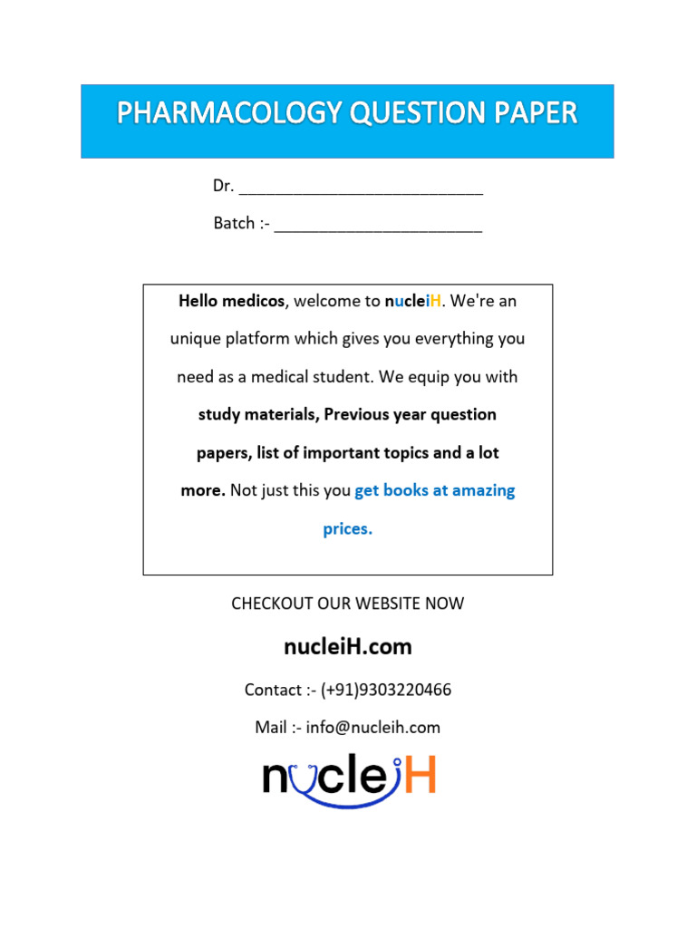 Pharma Previous Year Paper | PDF | Benzodiazepine | Pharmacology